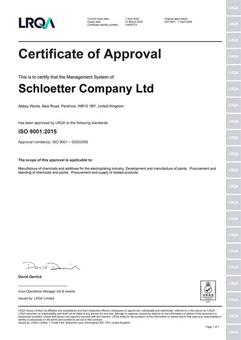 Lrqa Iso 9001 2015 Certificate Schloetter Co Lrqa Iso Certificate
