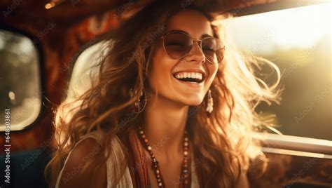 Stylish Glamour Female Woman Traveller Summer Dress Sit Relax In Car