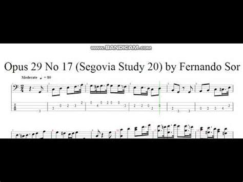 Opus 29 No 17 Segovia Study 20 By Fernando Sor Classical Bass Tab