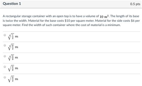 Solved Question Pts A Rectangular Storage Container Chegg