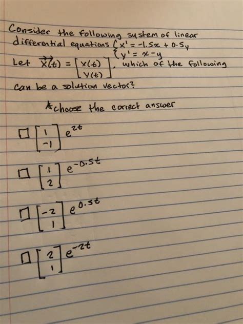 Solved Consider the following system of linear differential | Chegg.com