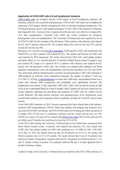 Application Of Cd19 Cart Cells In B Cell Lymphocytic Leukemia