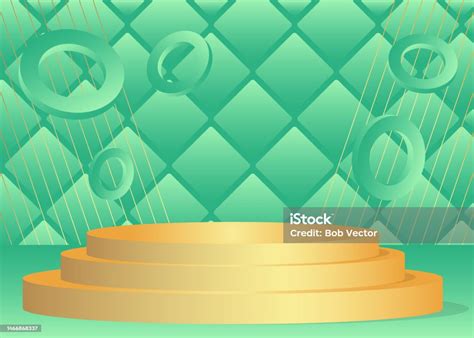 추상 골드 청록색 모형 제품 벡터 3d 룸 현실적인 실린더 받침대 연단 디스플레이 빈 장면 프레젠테이션을 위한 최소한의 무대 쇼케이스 미래 공상 과학 기하학적 형태 0명에