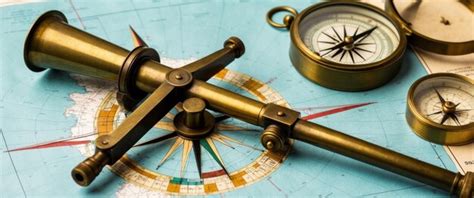 Antique Brass Sextant On A Nautical Chart Perfect For Maritime