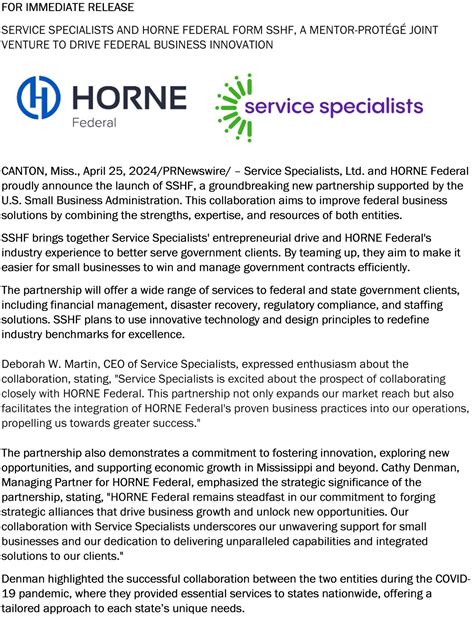 Sshf Press Release Service Specialists Ltd