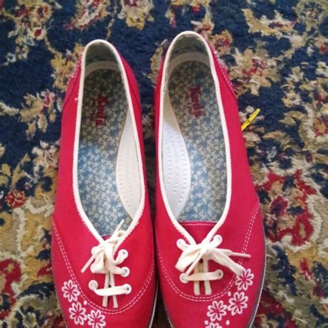 Keds Shoes Keds Womens Lace Up Skimmer Flats Arch Support Red
