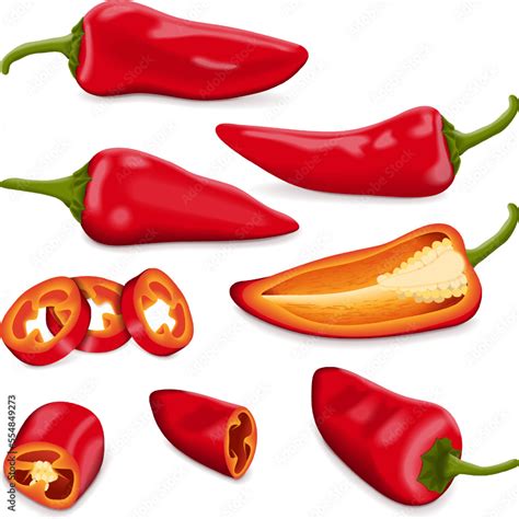 Set With Whole Half Quarter Slices And Wedges Of Red Fresno Chili