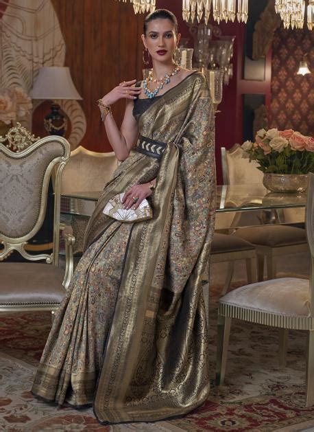 Buy Grey Modal Silk Traditional Wear Weaving Saree Online From