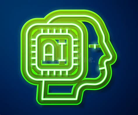 Glowing Neon Line Humanoid Robot Icon Isolated On Blue Background Artificial Intelligence