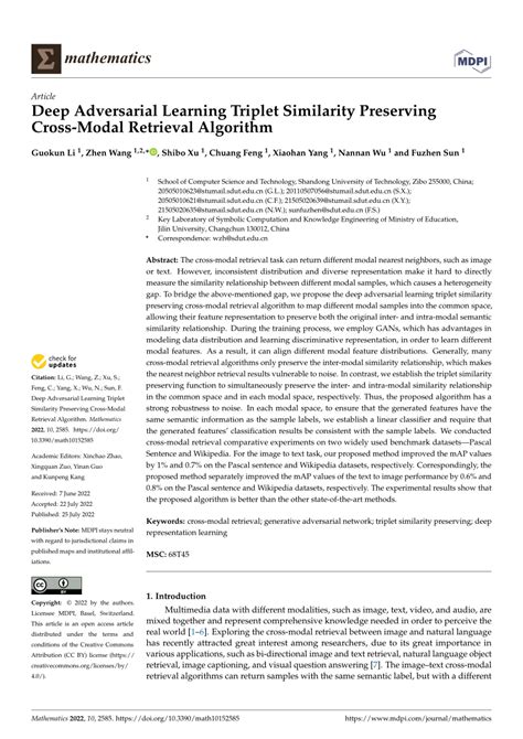 Pdf Deep Adversarial Learning Triplet Similarity Preserving Cross Modal Retrieval Algorithm