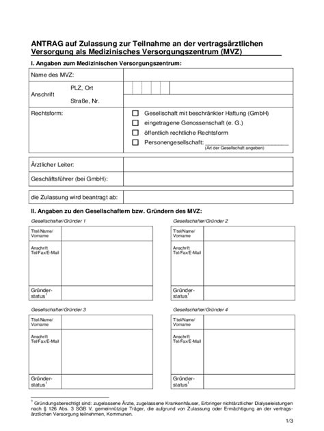 Ausfüllbar Online Antrag Zulassung Als Mvz Fax Email Drucken Pdffiller