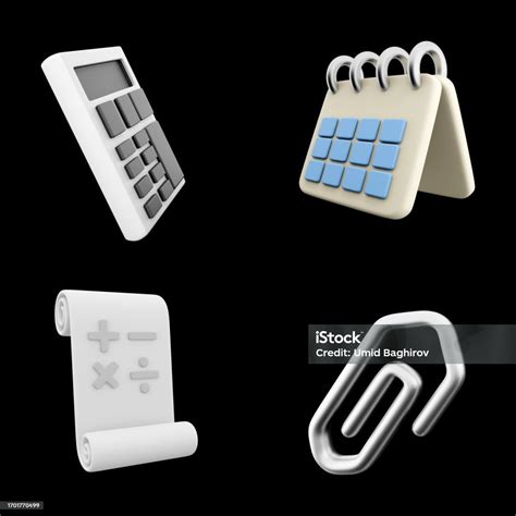 3d rendering calculator calendar add subtract multiply divide signs on
