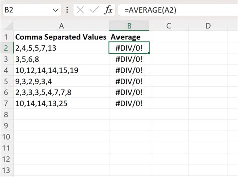 excel calculate average of numbers separated by commas
