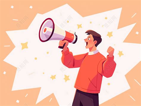 喇叭人物拿着喇叭呐喊卡通元素ai绘画 觅知网