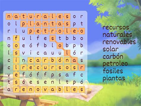 Sopa De Letras De Los Recursos Naturales Renovables Y No Renovables