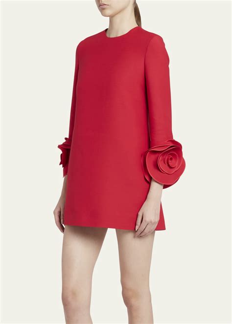 Valentino Garavani Rosette Cuff Wool Silk Mini Dress Bergdorf Goodman