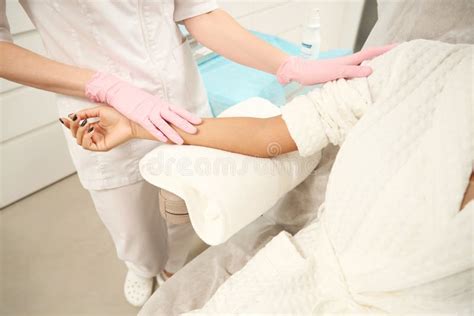 Nurse Preparing Patient For Injection In Clinic Stock Image Image Of
