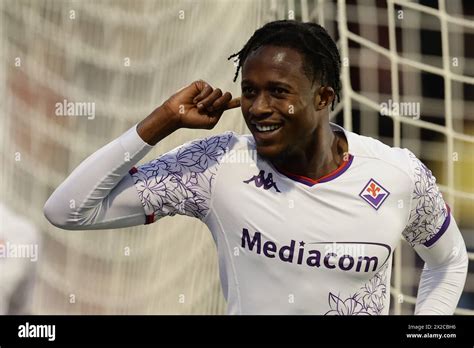Fiorentinas Ivorian Forward Cristian Kouame Celebrates After Scoring A