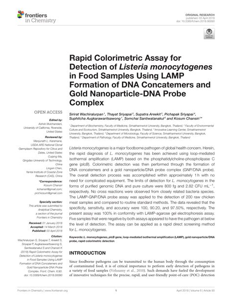 Pdf Rapid Colorimetric Assay For Detection Of Listeria Monocytogenes