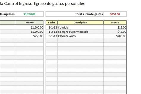 Planilla De Excel Para Control De Ingresos Y Egresos Gastos Personales