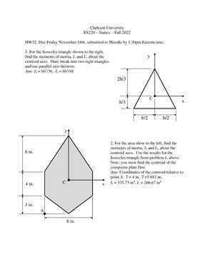 HW19 Assignment Lmlmlm Clarkson University ES220 Statics Fall 2022 HW19 Due Monday