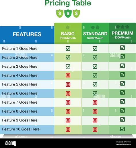 Pricing Table Templet Design Vector EPS Stock Vector Image Art Alamy