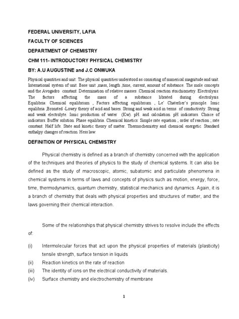 Chm 111 Introductory Physical Chemistry 1 1 Pdf