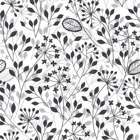 Abstract Floral Background Seamless Monochrome Pattern With Han Stock Illustration