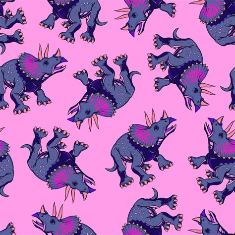 분홍색 배경 벡터 일러스트 레이 션에 트리케라톱스 색상 패턴 프리미엄 벡터