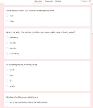 Ionic Compounds And Metals Test Chemistry Google Forms TPT