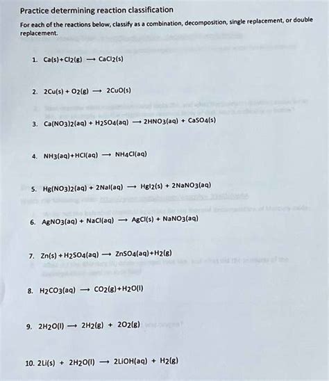 Solved Practice Determining Reaction Classification For Each Of The