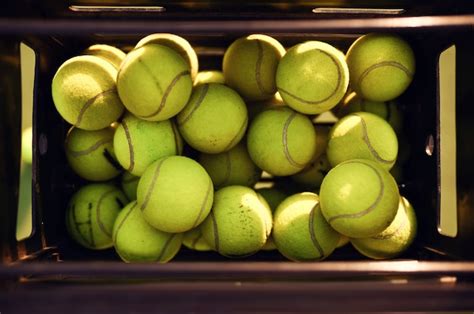 Premium Photo Basket With Big Tennis Balls Top View Nobody Green Court Cover Active