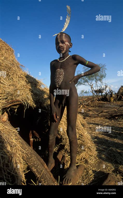 Mursi Boy Mago National Park South Omo Valley Ethiopia Stock