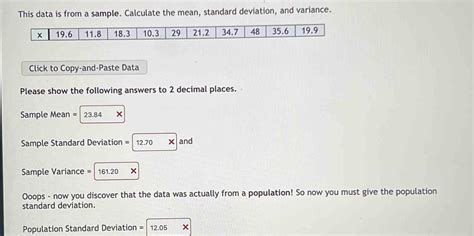 solved this data is from a sample calculate the mean standard
