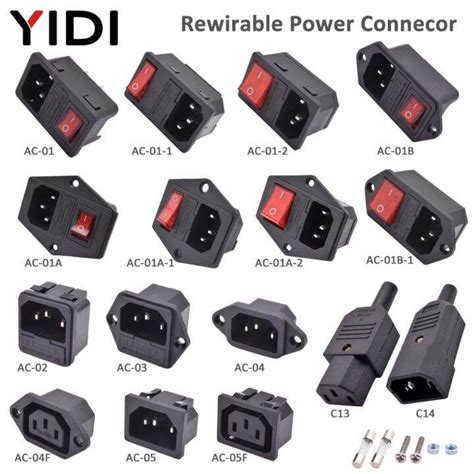Iec 320 C13 C14 Ac Inlet Power Plug Socket 250v 10a Fuse Red Lamp