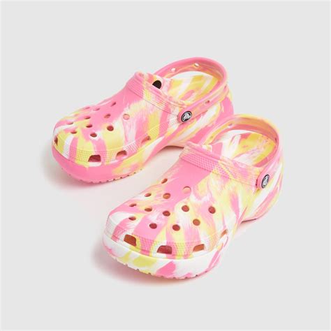 Womens Pink Crocs Classic Platform Sandals Schuh