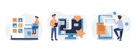 App Development Concept Set Developers Write Code Testing Create Page Layout People Isolated