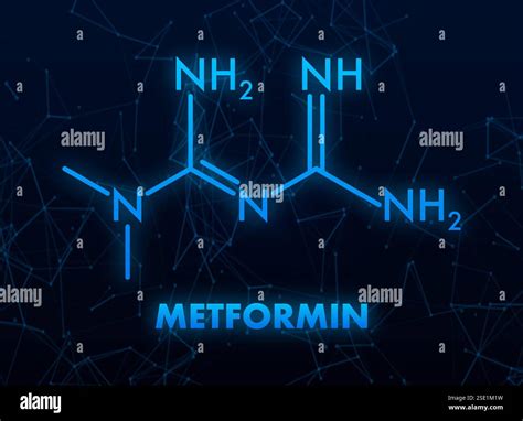 Metformin Molecular Structure With Glowing Blue Lines On Dark