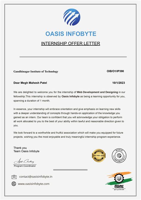 Megh Patel On Linkedin Internship Webdevelopment Oasisinfobyte Campusambassador