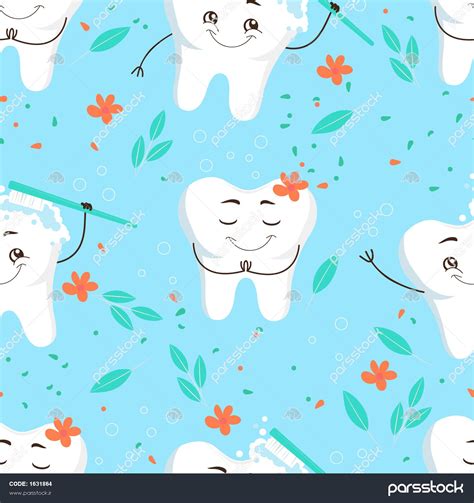 الگوی بدون درز با دندان کارتونی خمیر دندان گیاهی و مسواک وکتور پس زمینه