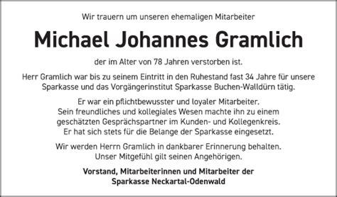 Traueranzeigen Von Michael Johannes Gramlich Trauerportal Ihrer