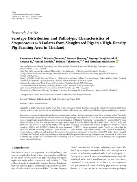 Pdf Serotype Distribution And Pathotypic Characteristics Of Streptococcus Suis Isolates From