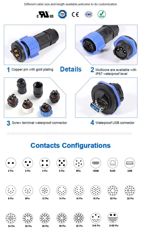 Jnicon M25 4 Core Ip67 Female Sockets Waterproof Connector