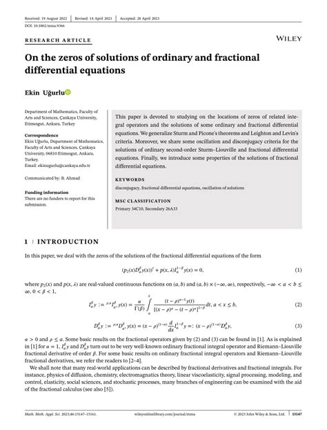 On The Zeros Of Solutions Of Ordinary And Fractional Differential Equations Request Pdf