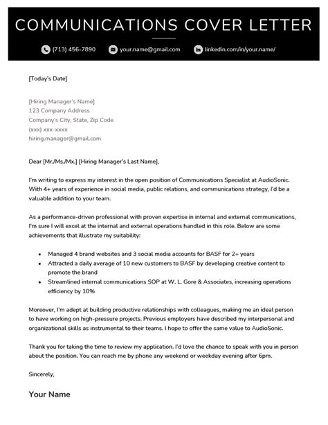 Communications Cover Letter Examples Template And Tips