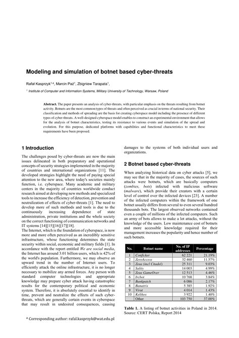 Pdf Modeling And Simulation Of Botnet Based Cyber Threats