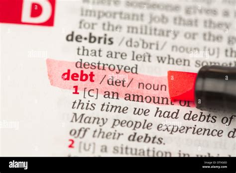 Debt Definition Highlighted In Red Stock Photo Alamy