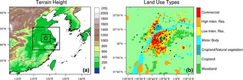 A Location And Terrain Height M Of Four Nested Domains B The