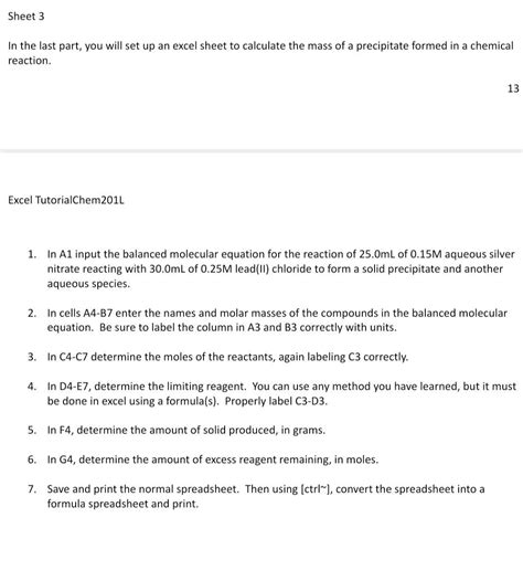 Solved Sheet 3 In The Last Part You Will Set Up An Excel