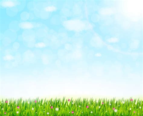 Premium Vector Nature Background With Green Grass And Flowers Vector